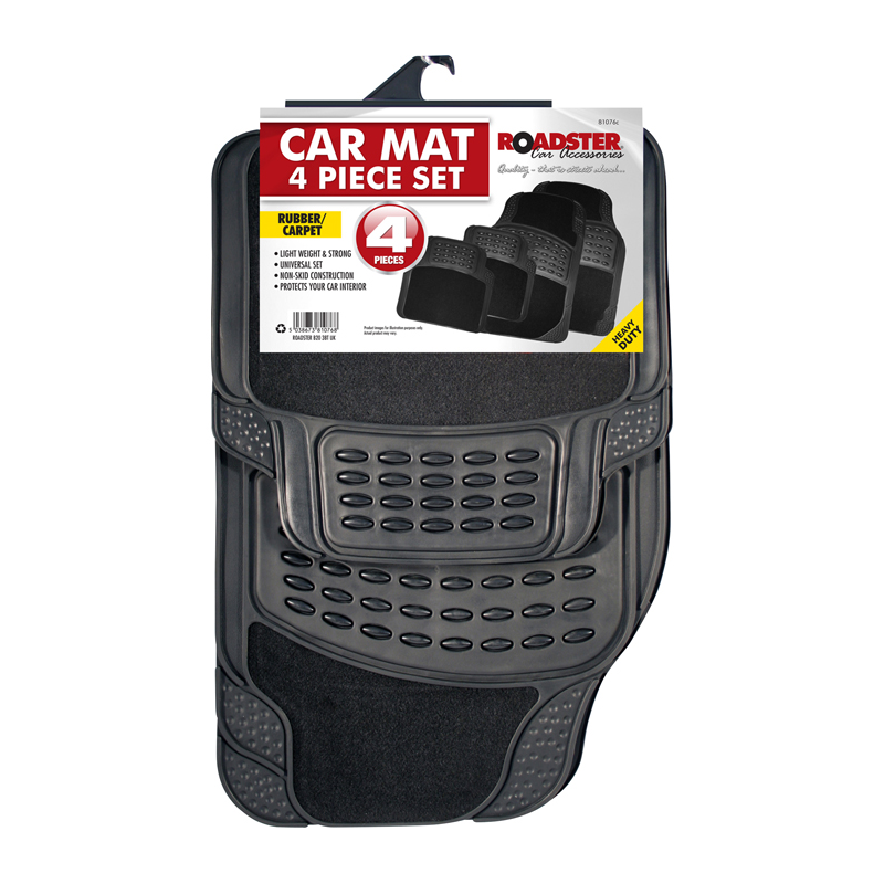 Roadster 4Pc Car Mat Rubber Set (Carpet) | Mark up Wholesale