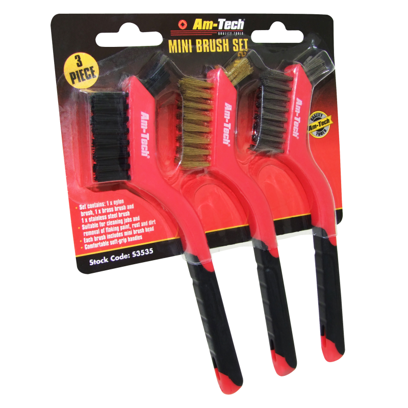 AMTECH 3PC MINI 2IN1 WIRE BRUSH SET | Mark up Wholesale