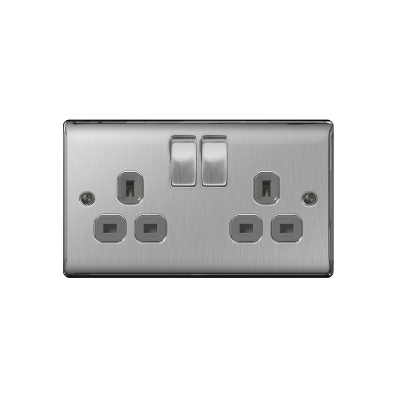 Bg Nexus Metal Brushed Steel Double Socket Grey Inserts | Mark up Wholesale